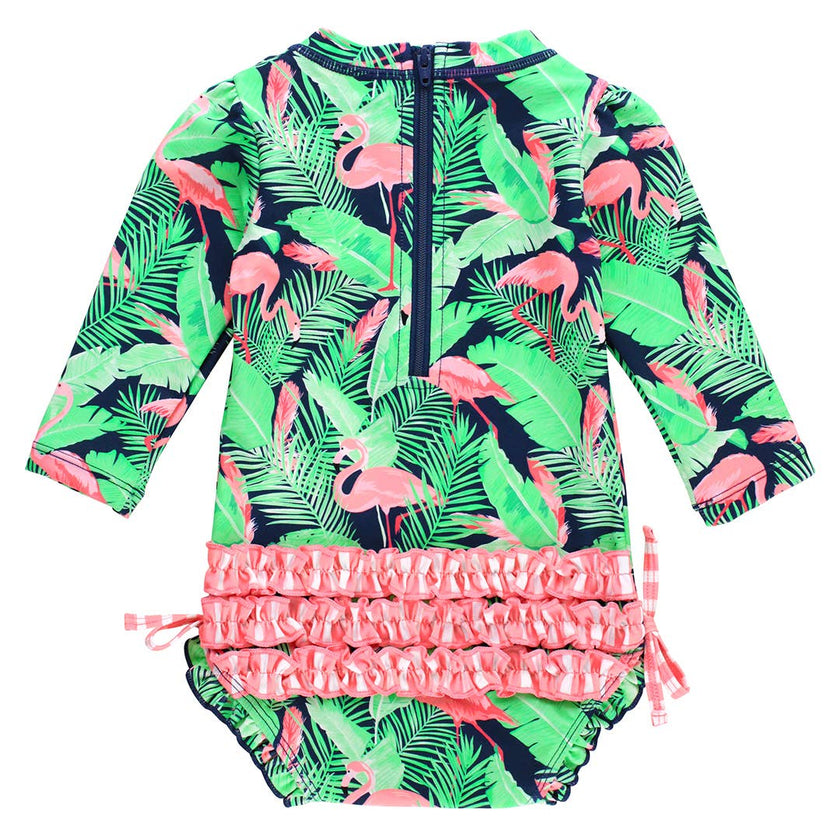 Flamingo Frenzy Long Sleeve One Piece Rash Guard – Little-Minnows