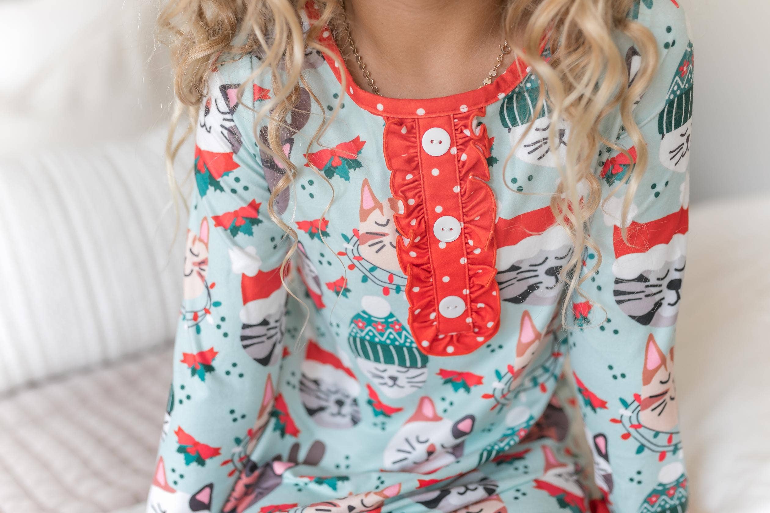 Kids Christmas Holiday Cat Ruffle Lounge Play Gown – Little-Minnows